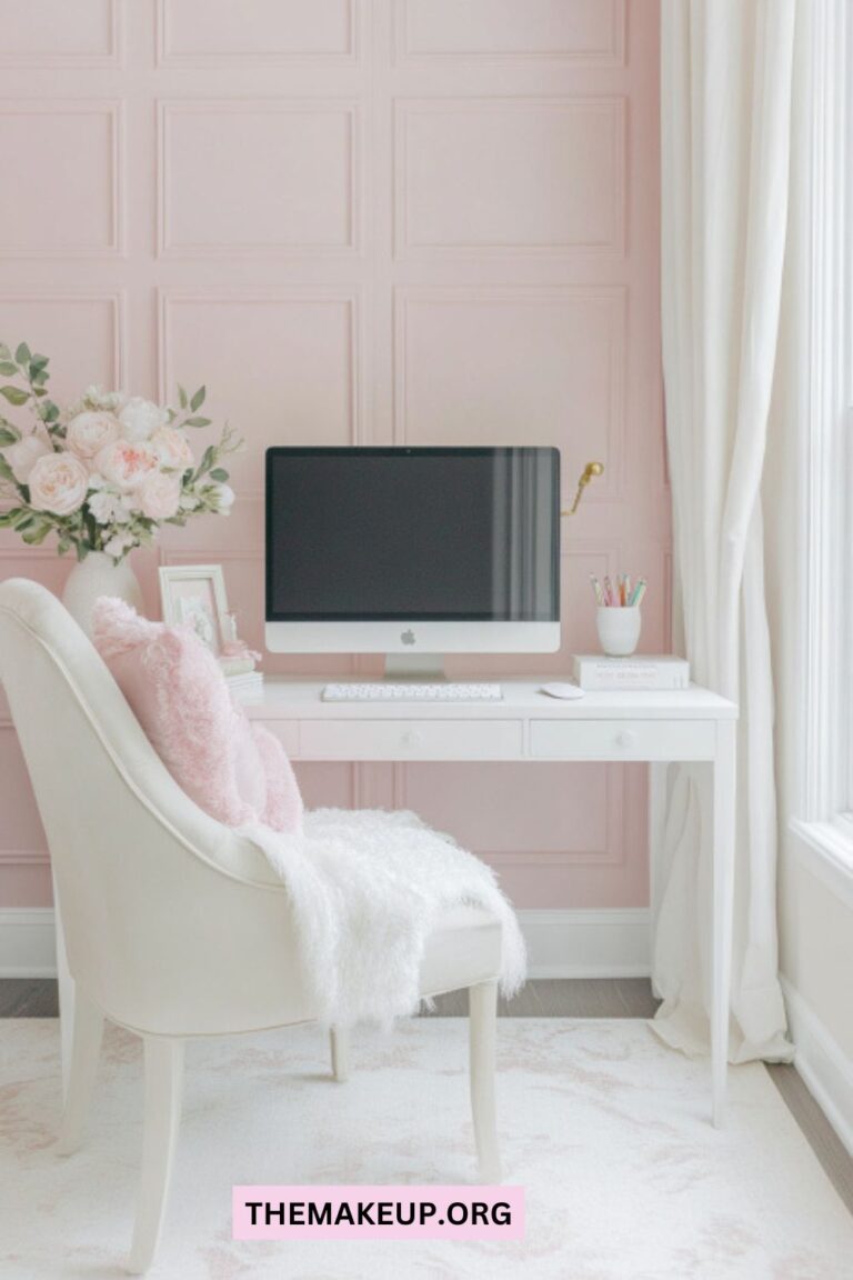 Gorgeous Modern Home Office Ideas: Soft Pink Set Up Inspo - TheMakeup