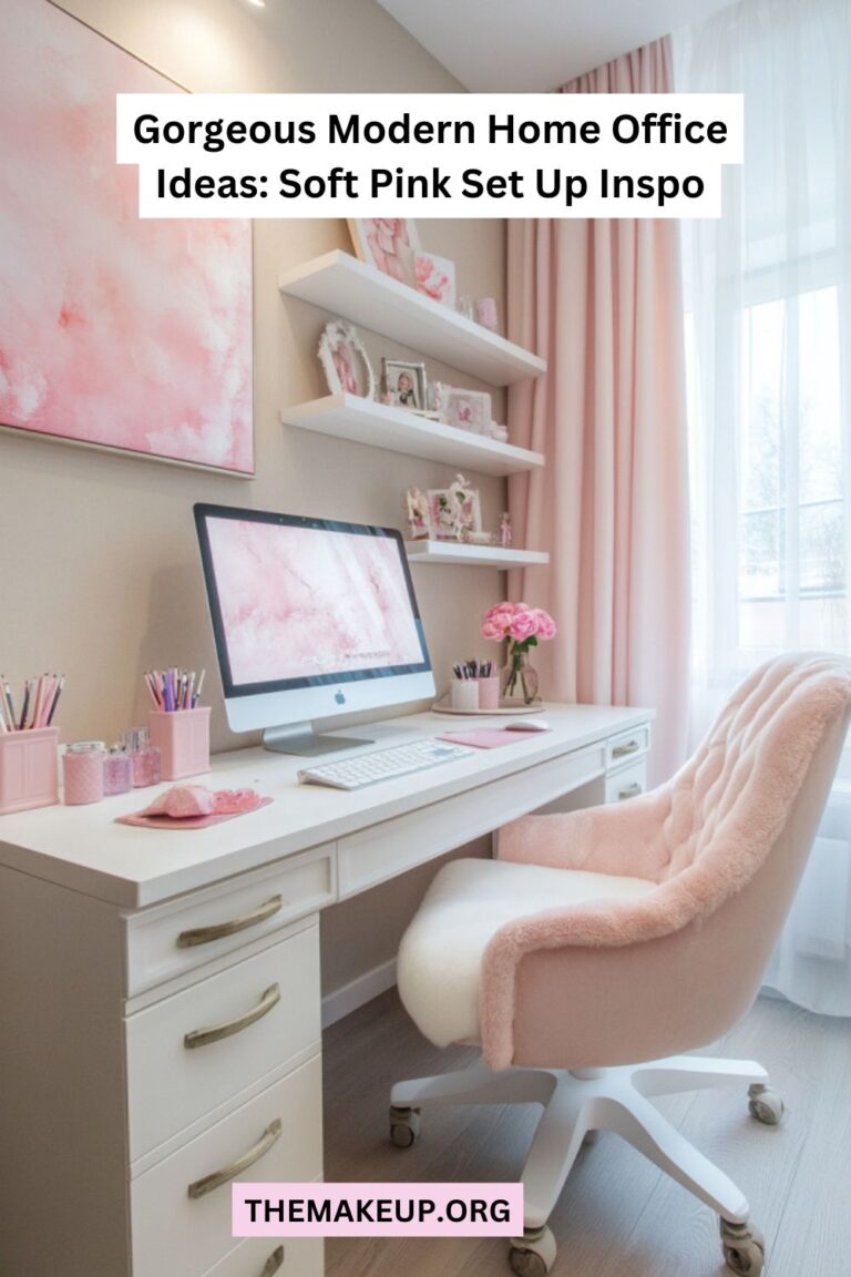 Gorgeous Modern Home Office Ideas: Soft Pink Set Up Inspo - TheMakeup