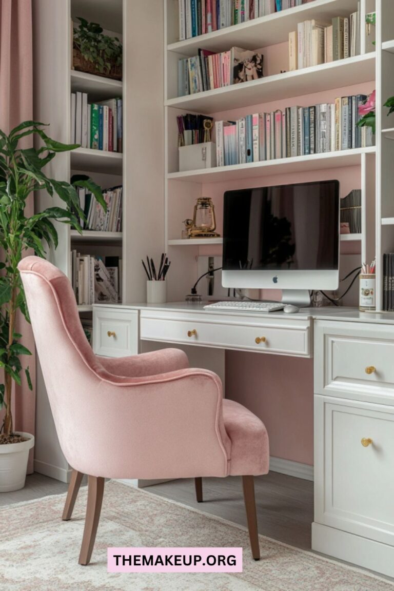 Gorgeous Modern Home Office Ideas: Soft Pink Set Up Inspo - TheMakeup