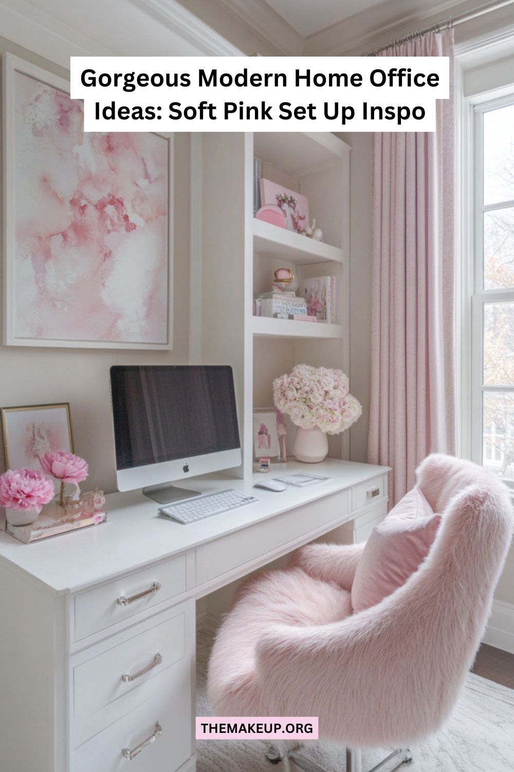 Gorgeous Modern Home Office Ideas: Soft Pink Set Up Inspo - TheMakeup