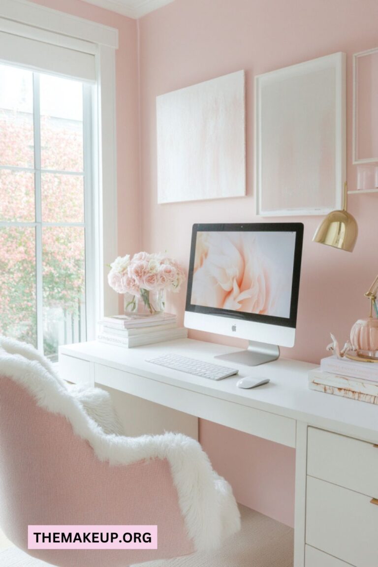 Gorgeous Modern Home Office Ideas: Soft Pink Set Up Inspo - TheMakeup