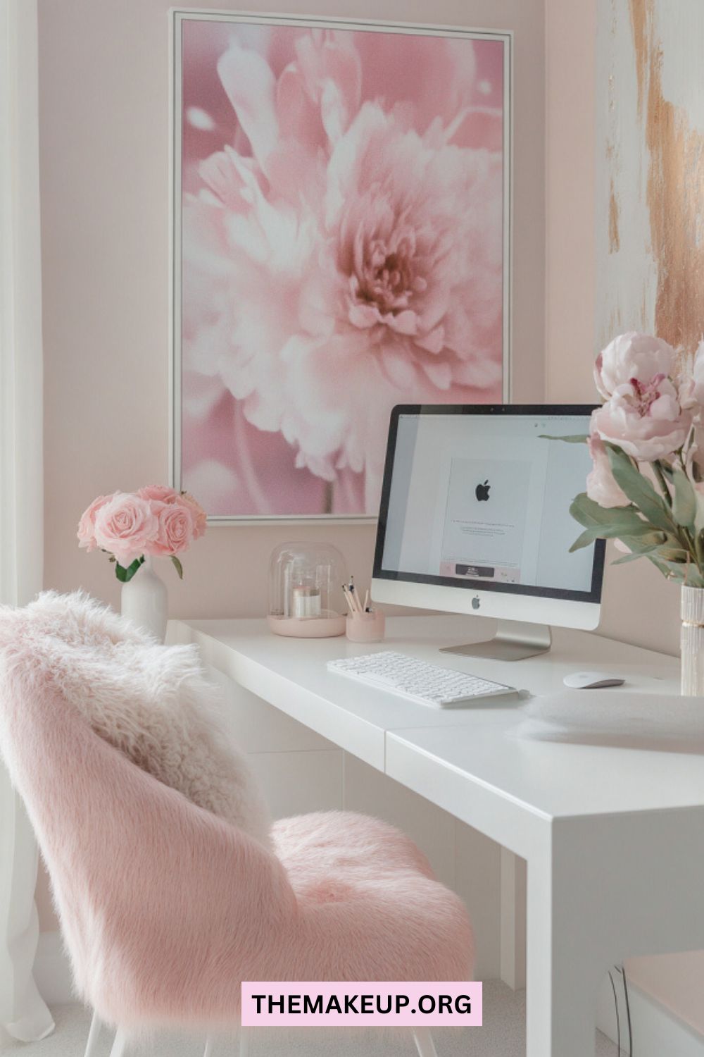 Gorgeous Modern Home Office Ideas: Soft Pink Set Up Inspo - TheMakeup